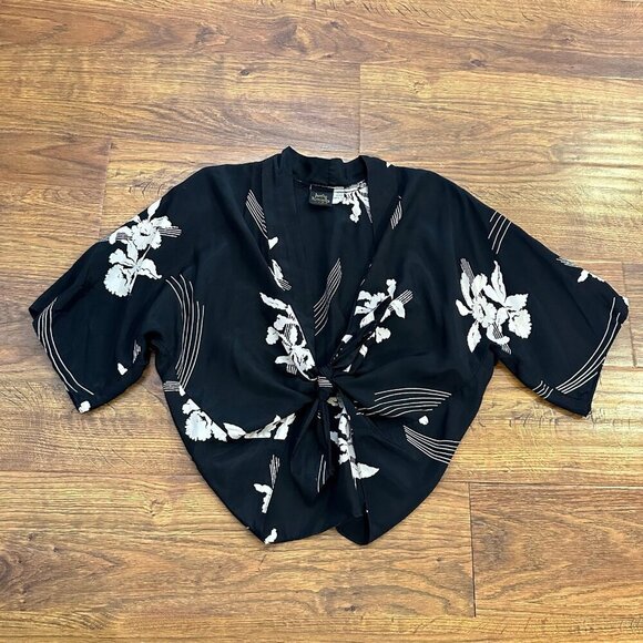 Judy Knapp | Tops | Vintage Judy Knapp 97s Black Mod Floral Silky Tie ...